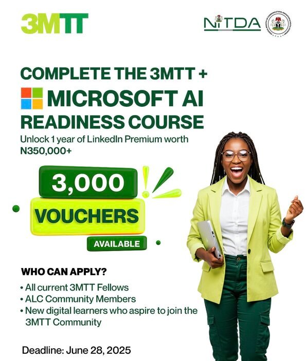 Apply Now | 3MTT & Microsoft Offer 3000 Free LinkedIn Premium Vouchers ...
