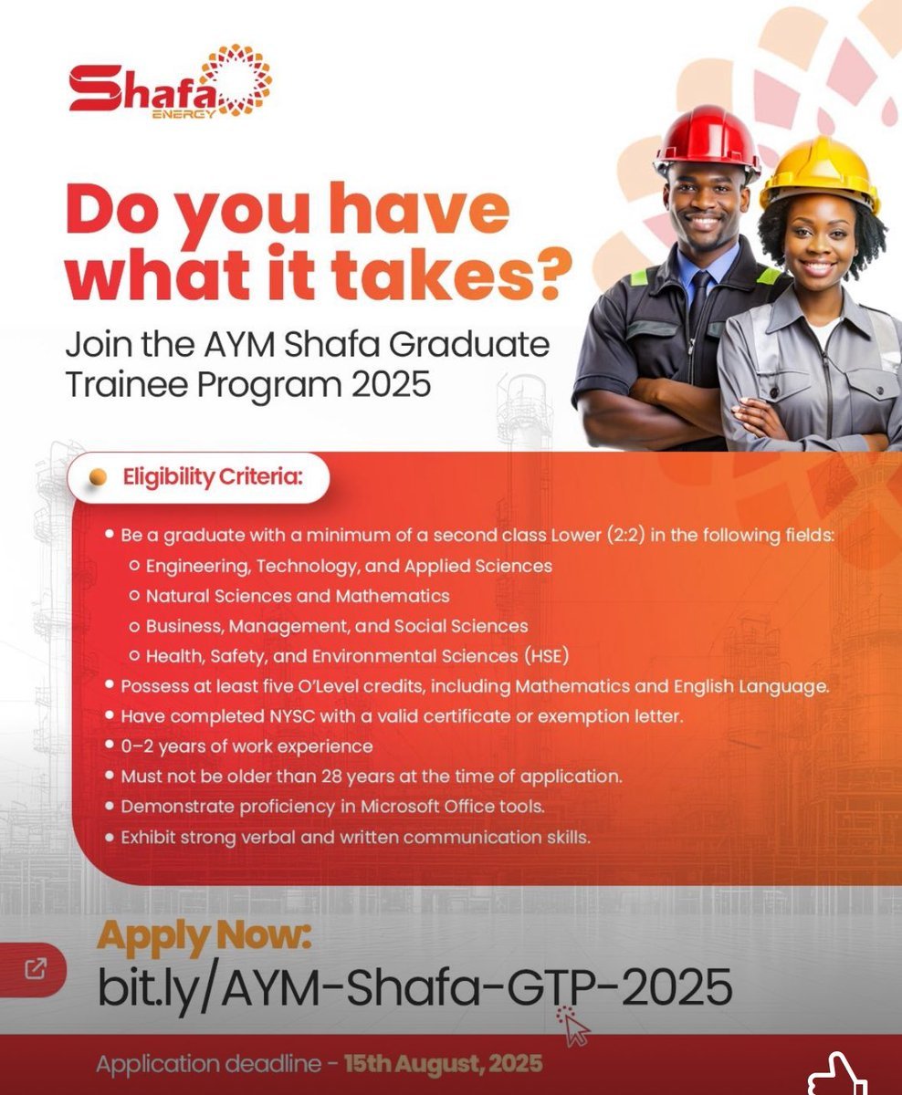 Call for Applications: Shafa Energy Limited Graduate Trainee Programme ...