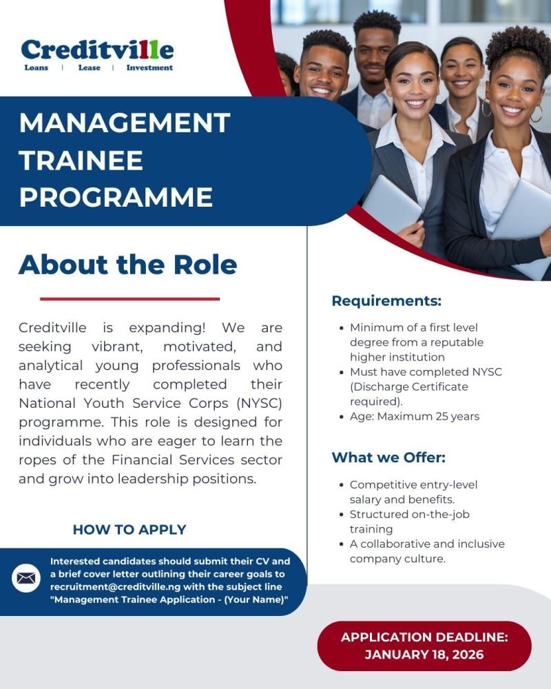 Creditville Management Trainee Programme 2026 | Link to Apply