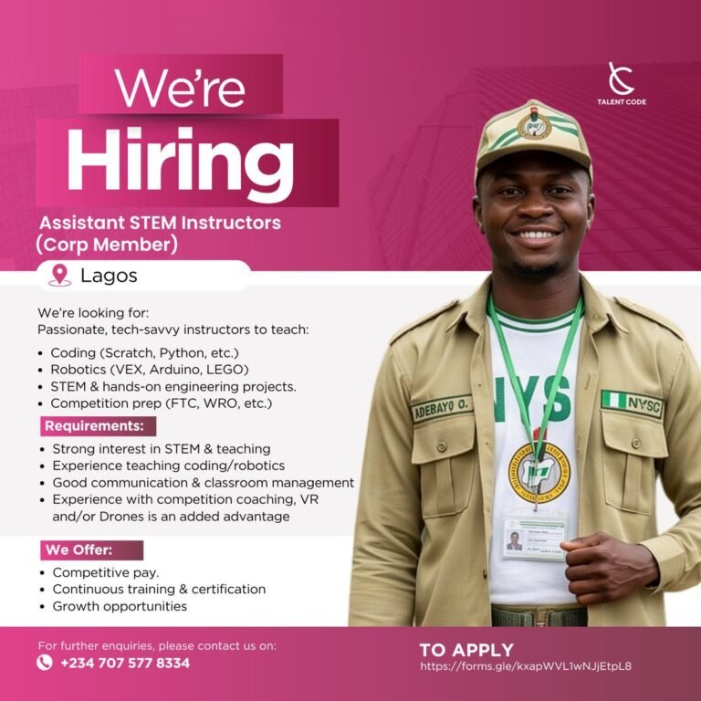 Talent Code Africa Assistant Instructor Recruitment for NYSC Corps ...